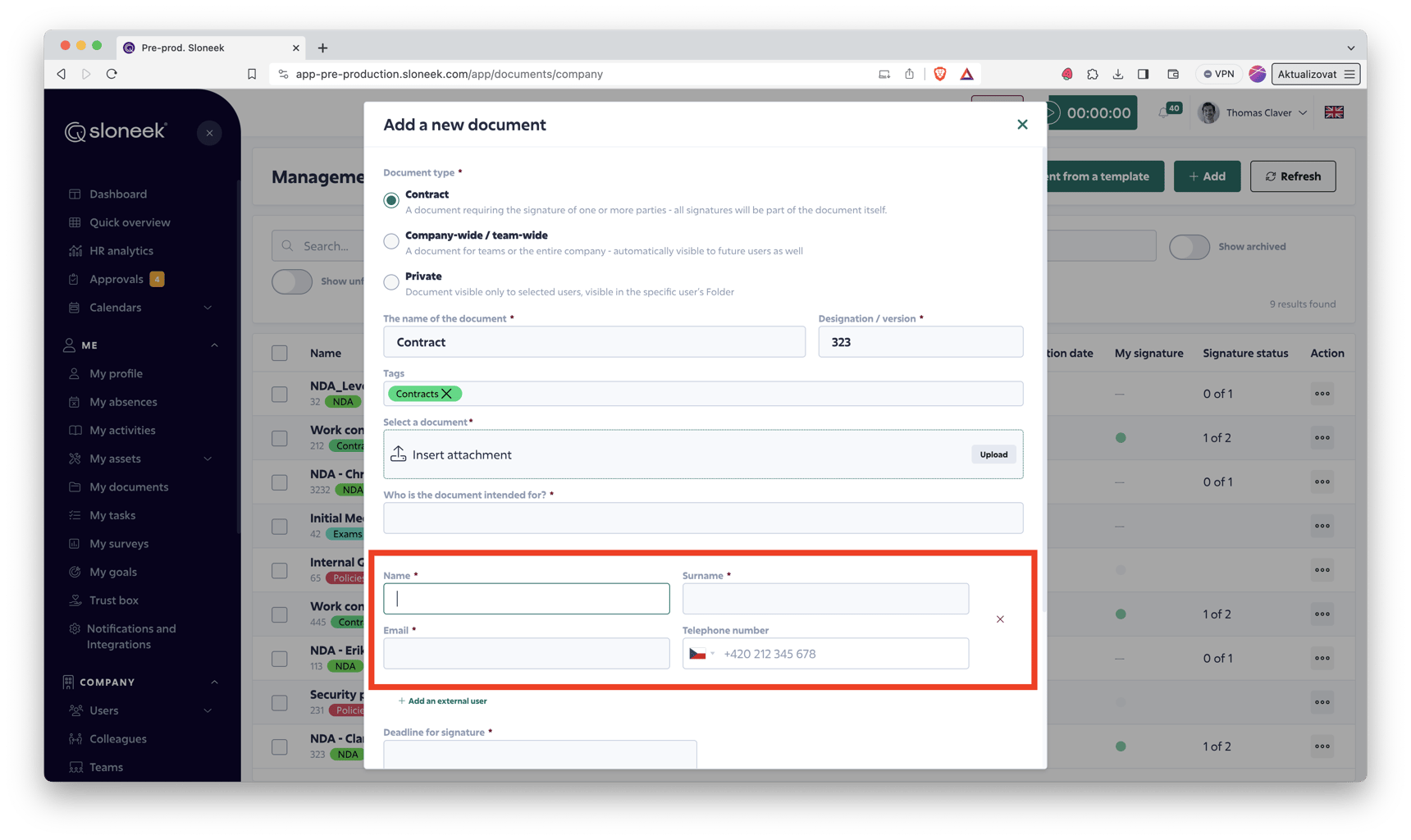 Inserting a new document - Sloneek®